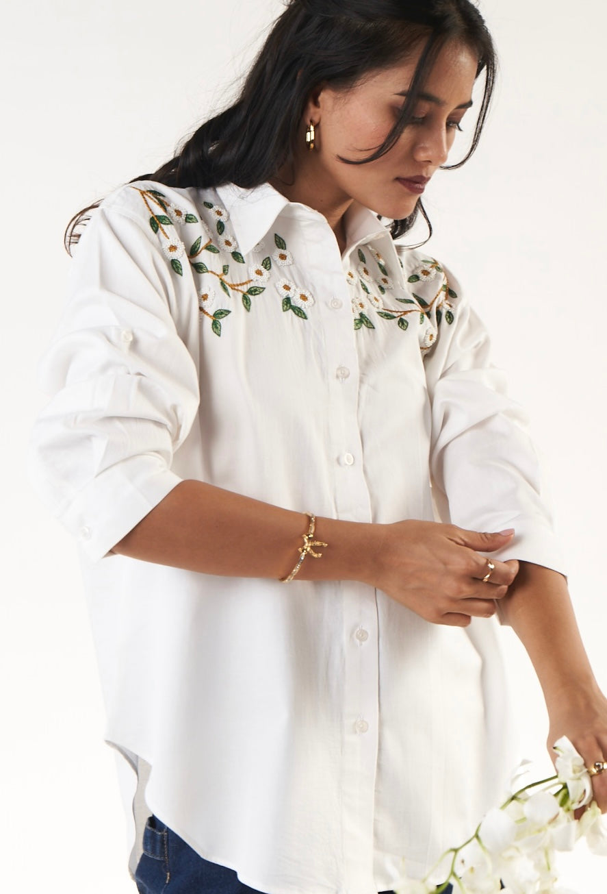 Summer Special hand embroidered cotton Shirt – Subhrekha
